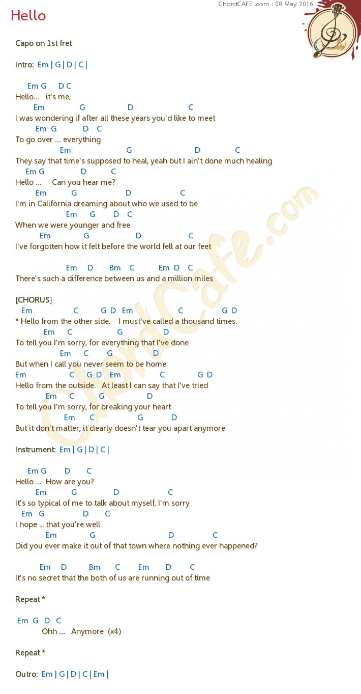 คอร์ด Hello - รูปภาพ Download | ChordCafe