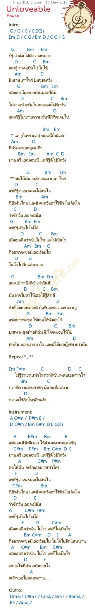 คอร์ด Unloveable - รูปภาพ Download | ChordCafe